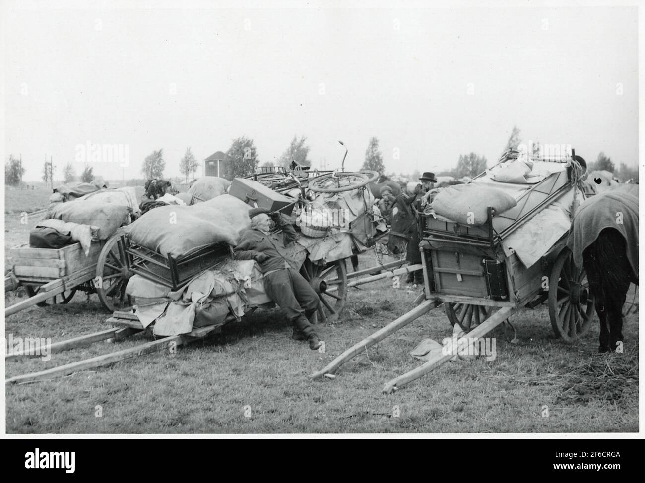 Finnish refugees in Haparanda, in autumn 1944. Luggage carts Stock ...