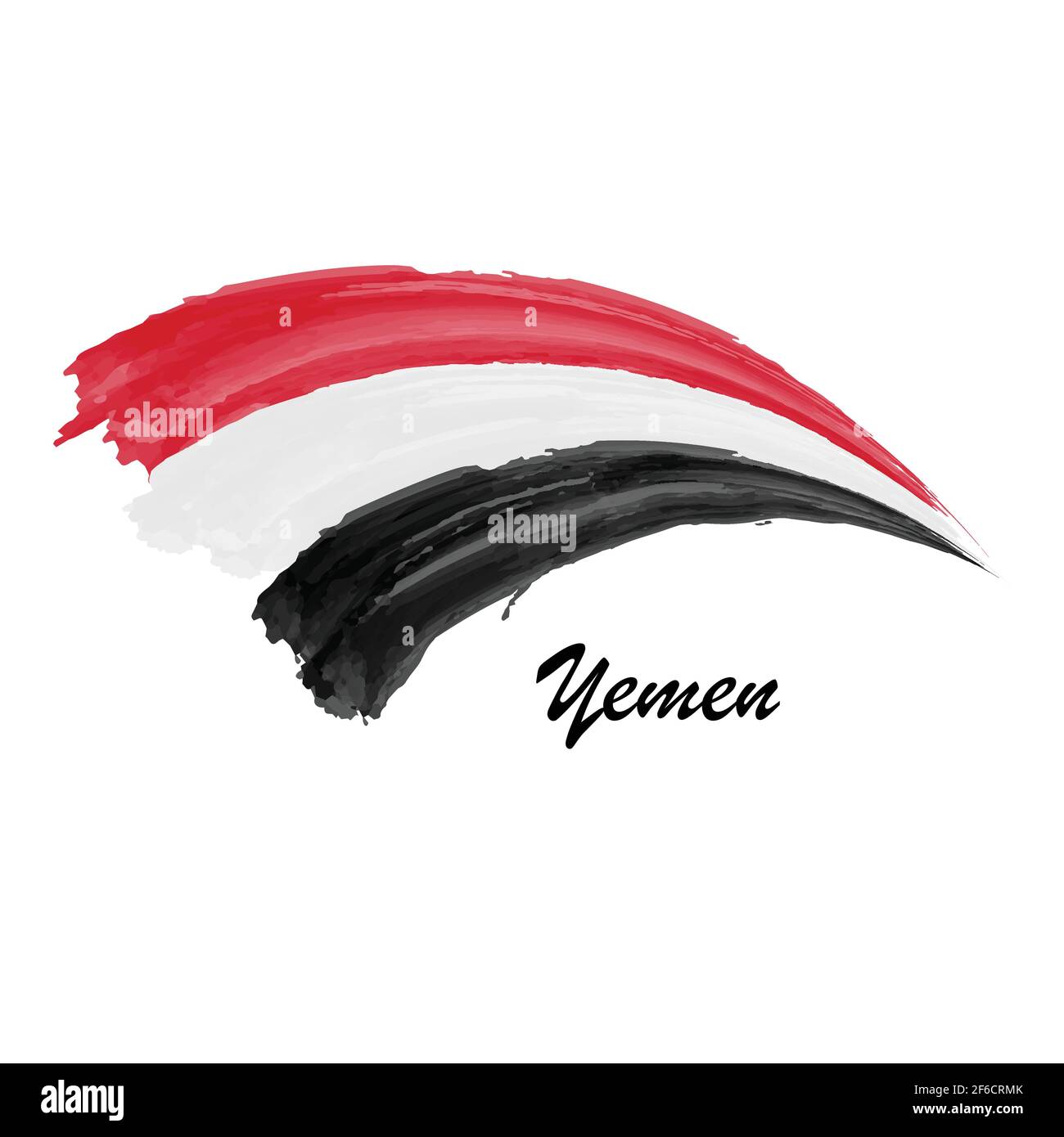 Watercolor painting flag of Yemen. Hand drawing brush stroke ...