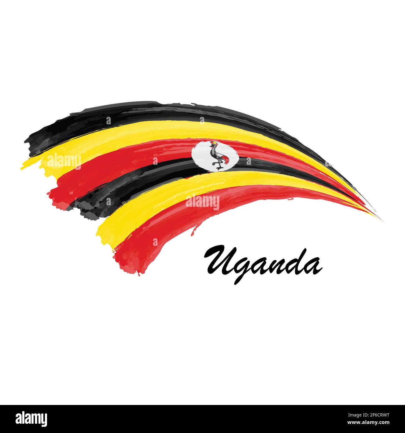 Watercolor painting flag of Uganda. Hand drawing brush stroke ...