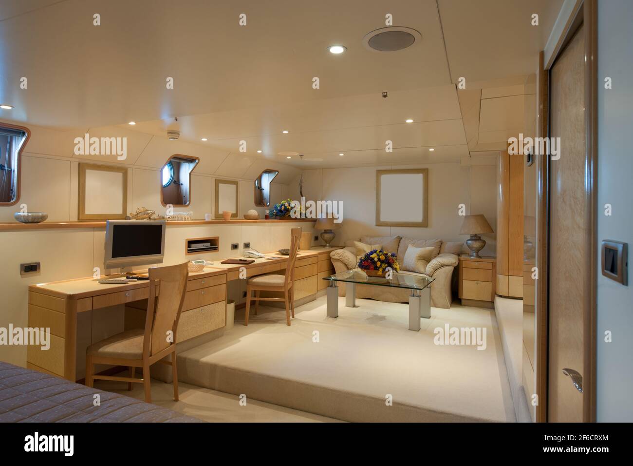 Interior of a large luxury motor boat Stock Photo - Alamy