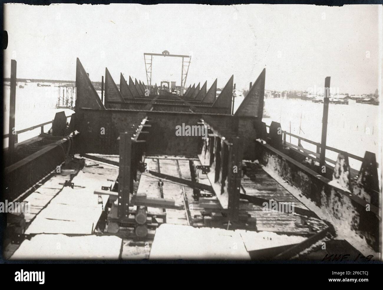 Swivel bridge over the Torne river under construction. On the line ...