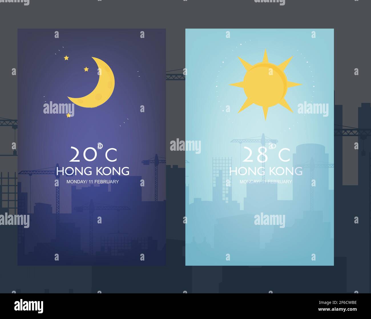 Day and night landscape illustration with sun, moon, stars ,clouds ...