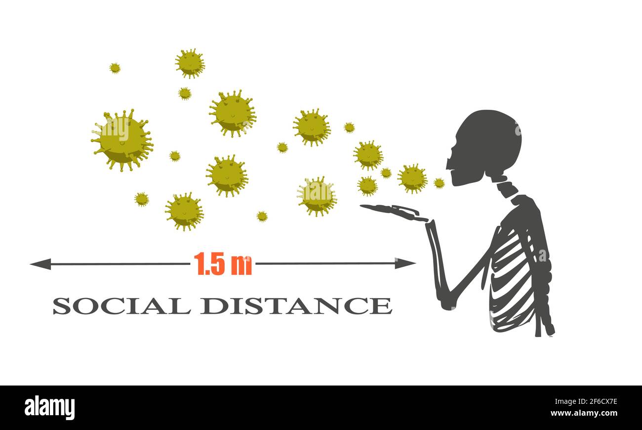 Illustration of virus and keeping distance for infection risk and ...