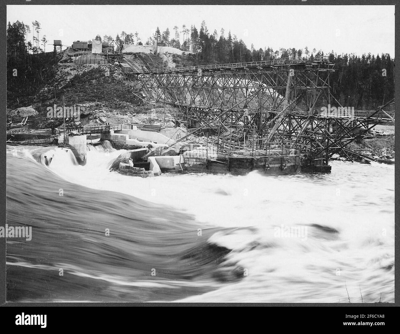 Bridge building over the Pite River at Sikfors on the line between ...