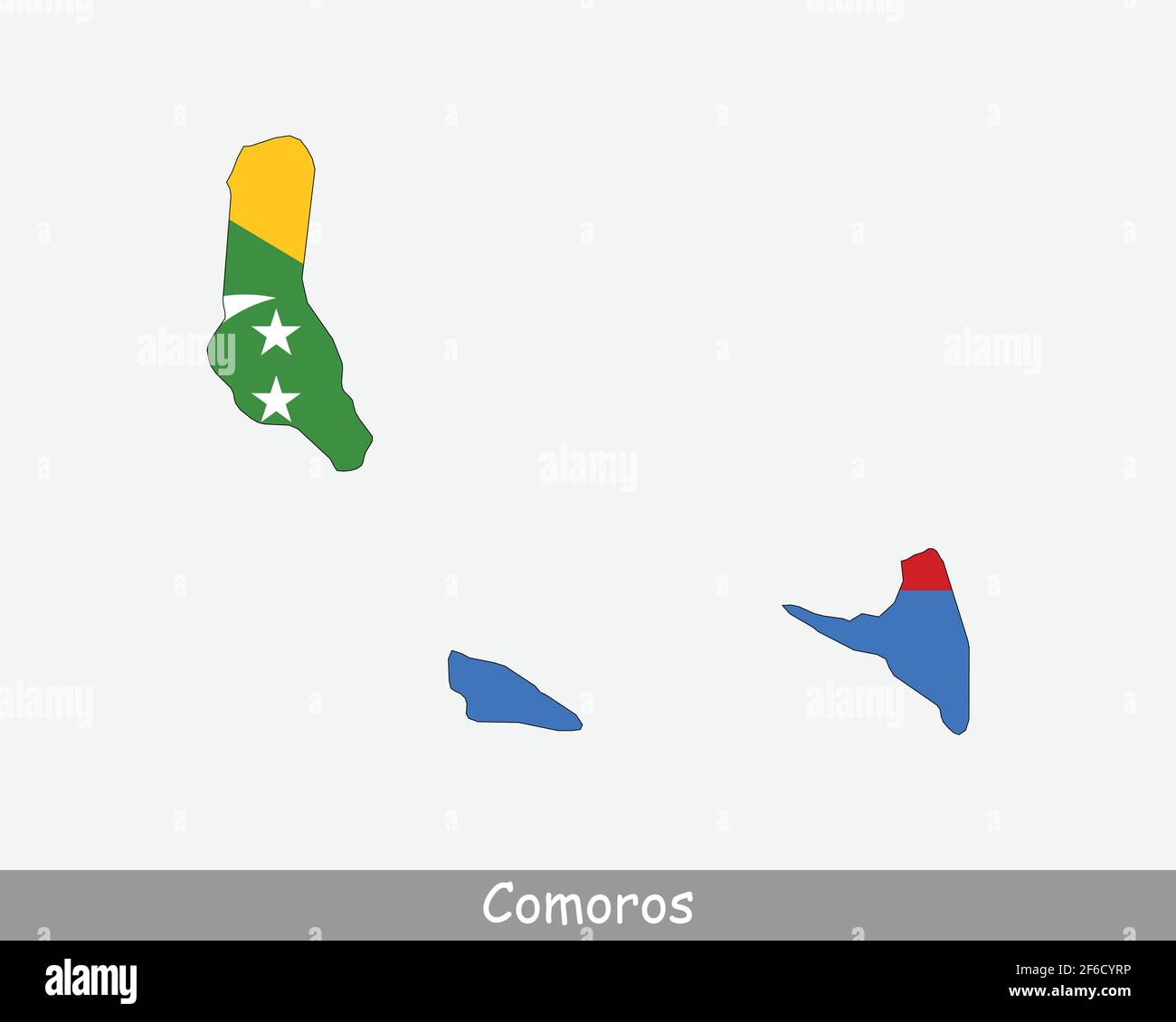 Comoros Map Flag. Map of Comoros with the Comorian national flag isolated on white background ...