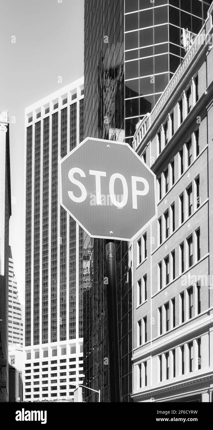 Selective focus on stop sign Black and White Stock Photos & Images - Alamy