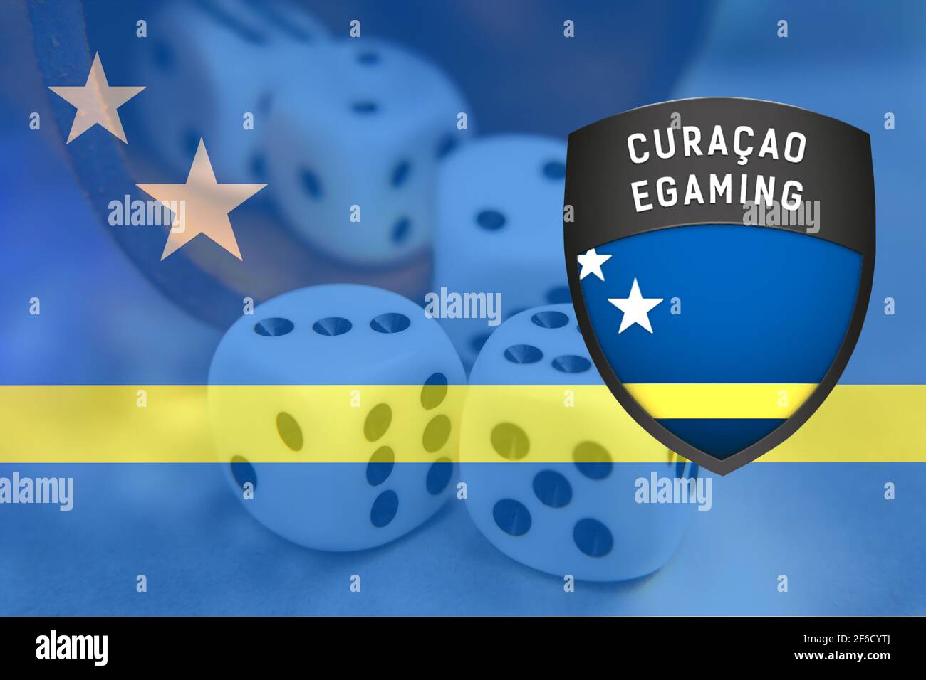 Germany, 25.03.2021: Curacao egaming logo lettering and flag with cubes ...