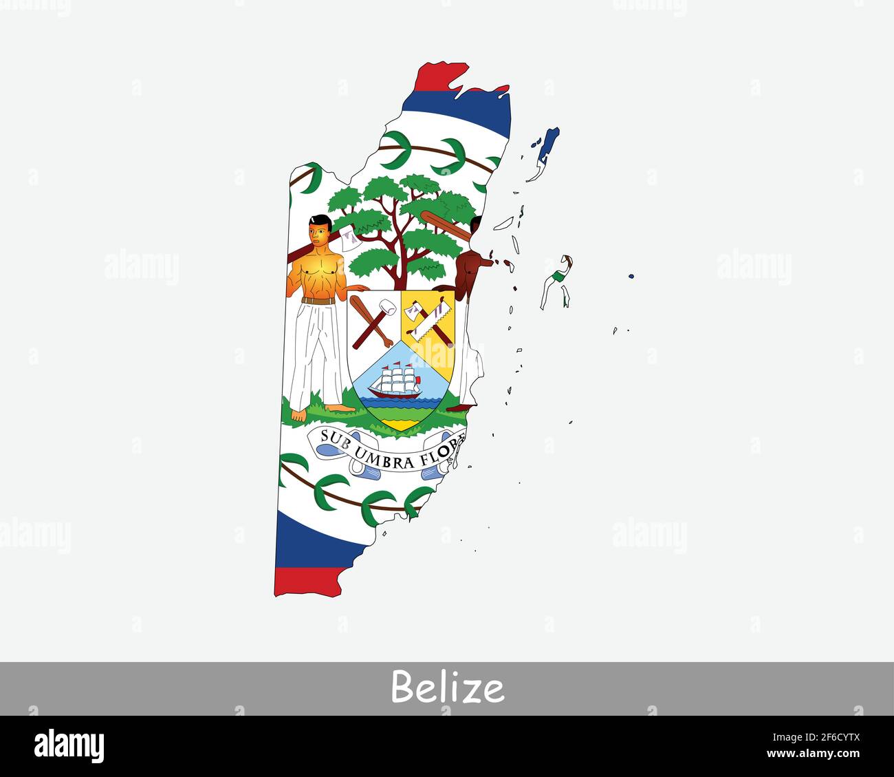 Belize Map Flag. Map of Belize with the Belizean national flag isolated on white background ...