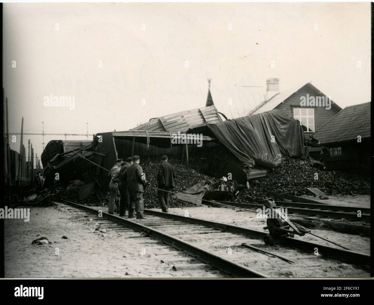 Train accident. Five carts smashed Stock Photo - Alamy