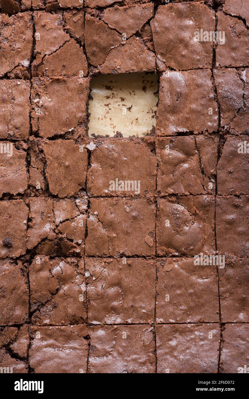 Ready to eat sliced double chocolate brownies hot from oven cut into ...