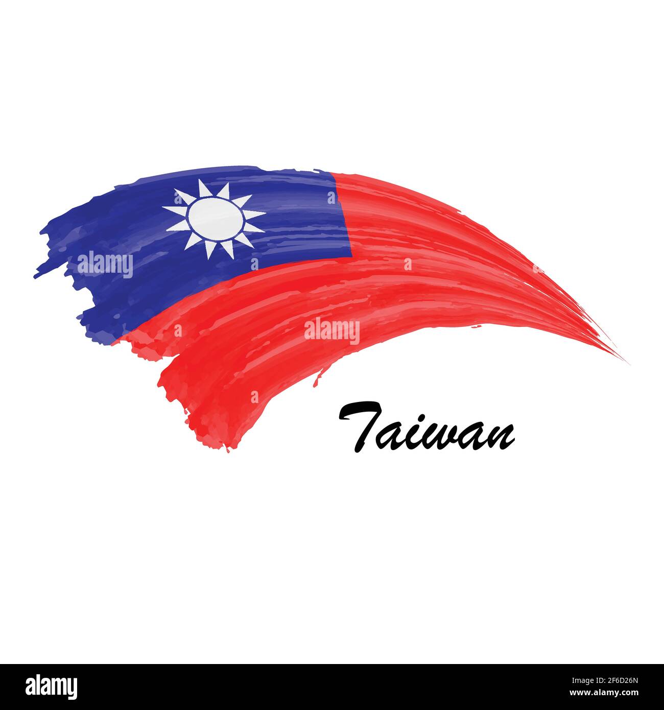 Watercolor painting flag of Taiwan. Hand drawing brush stroke ...