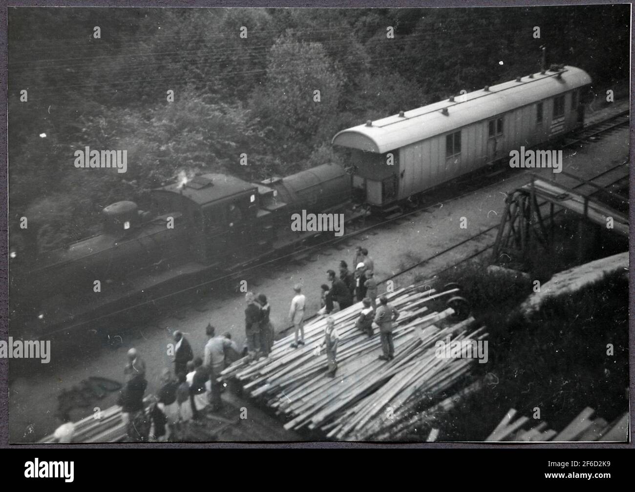 Freight train plugged by rail bus in Falerum. Helplok arrives Stock ...