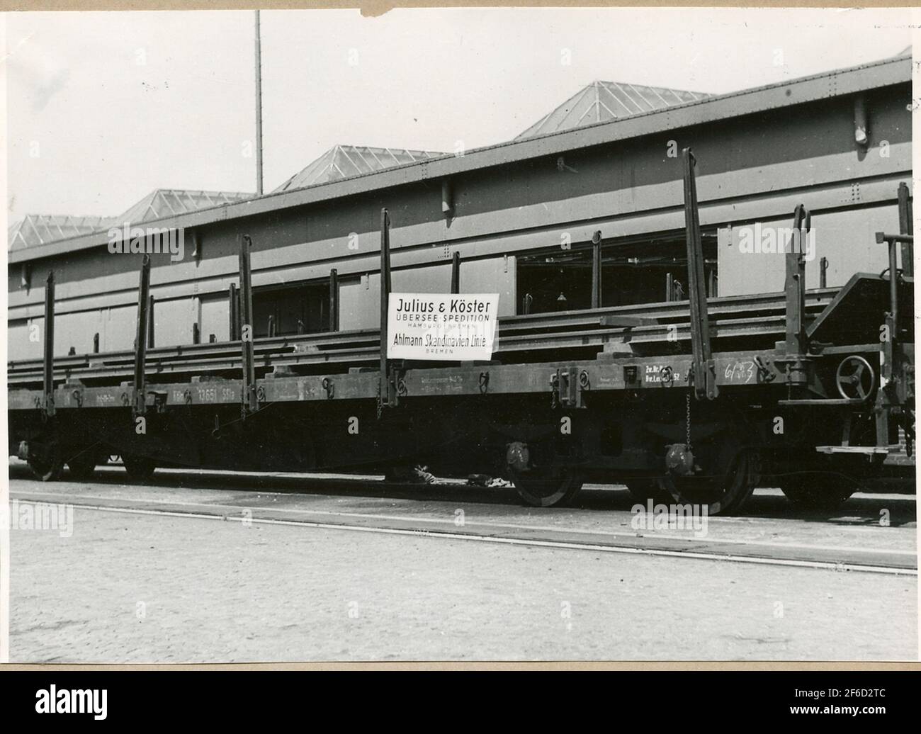 The freight wagon, when loading German rails in Bremen in 1953 Stock ...