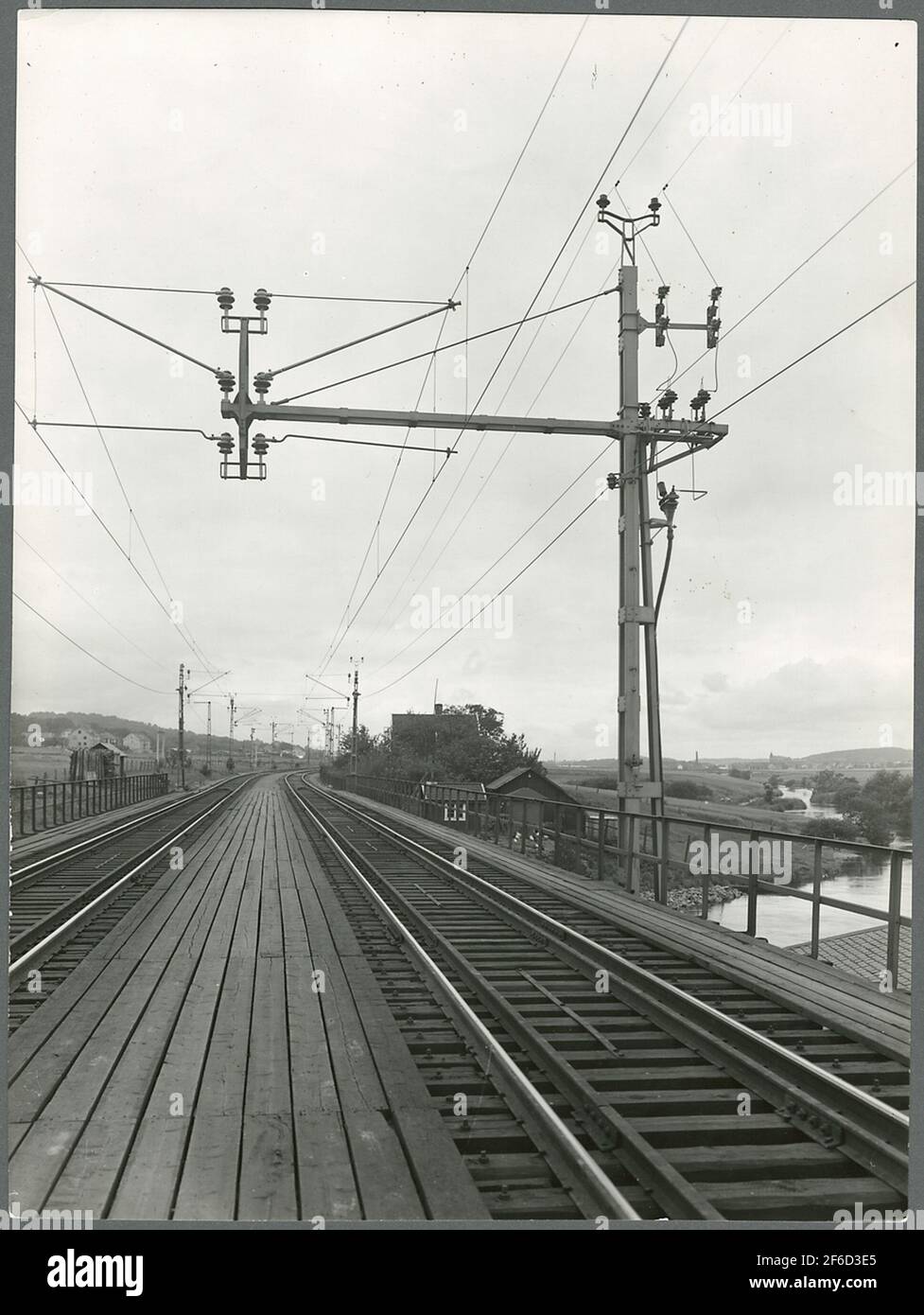 Double tracks with contact wires Stock Photo - Alamy
