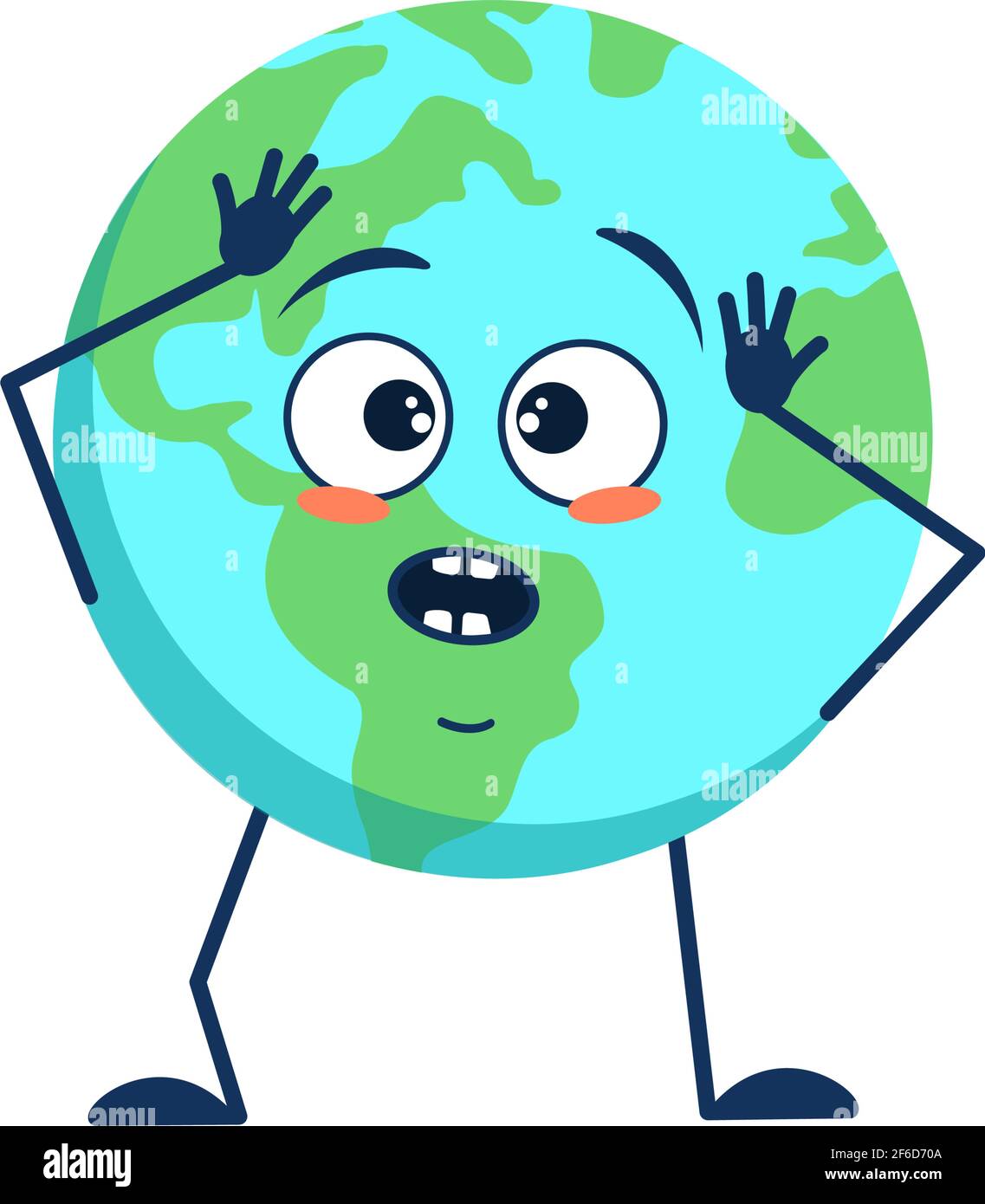 Cute planet earth character with emotions in a panic grabs his head ...