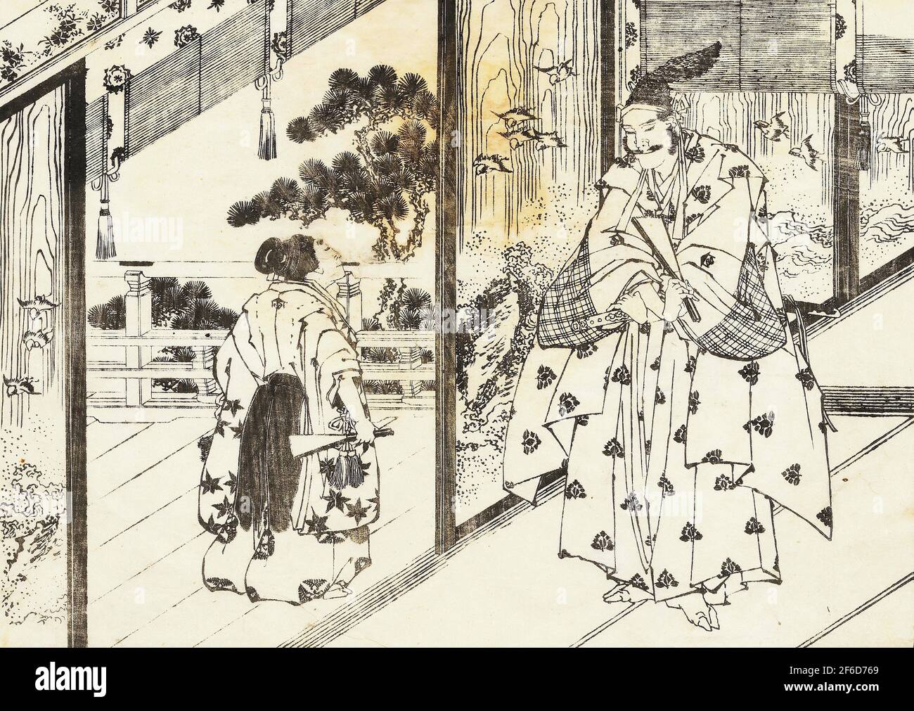 Katsushika Hokusai 葛飾北斎- Well Educated Boy Pays Respect an Older Man ...