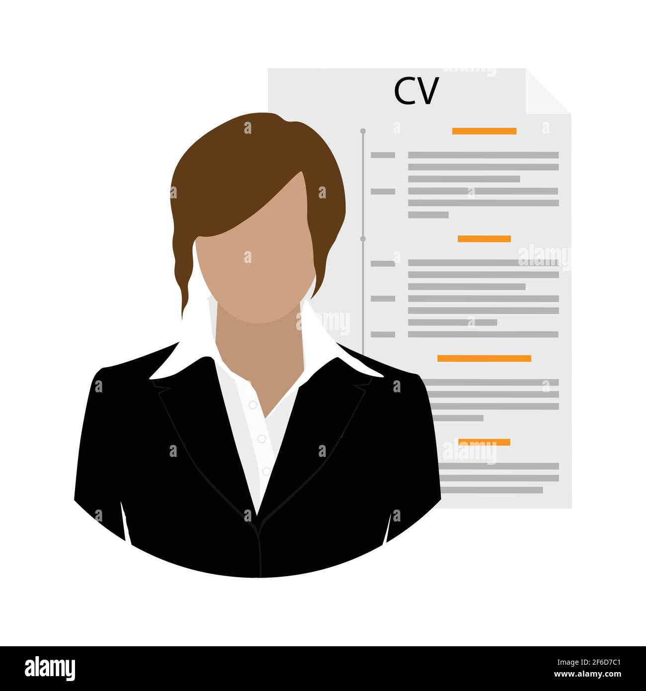 Vector illustration senior businesswoman woman character with CV or ...