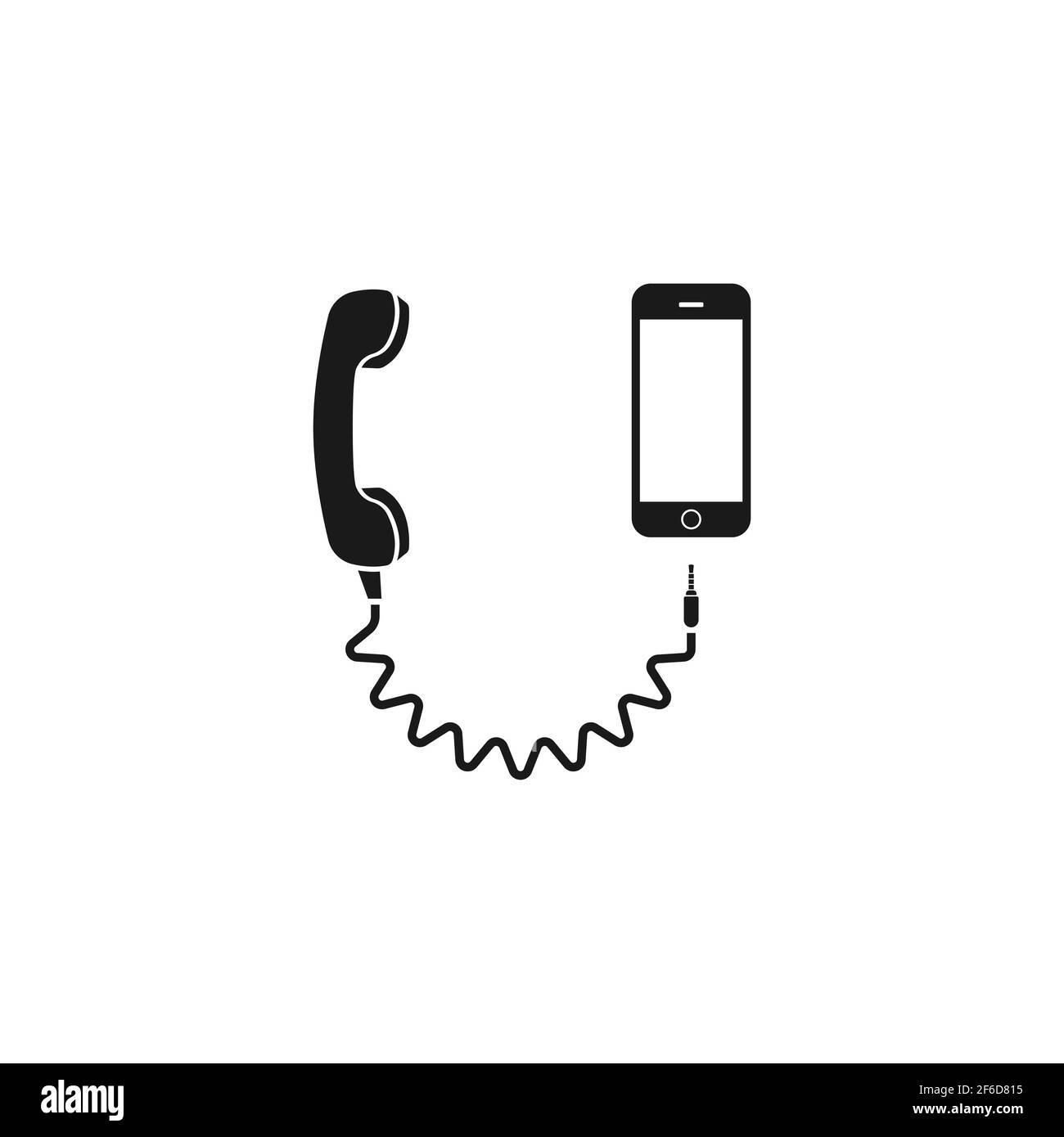 Realistic vector icon of a handset connected to a mobile phone. Flat ...