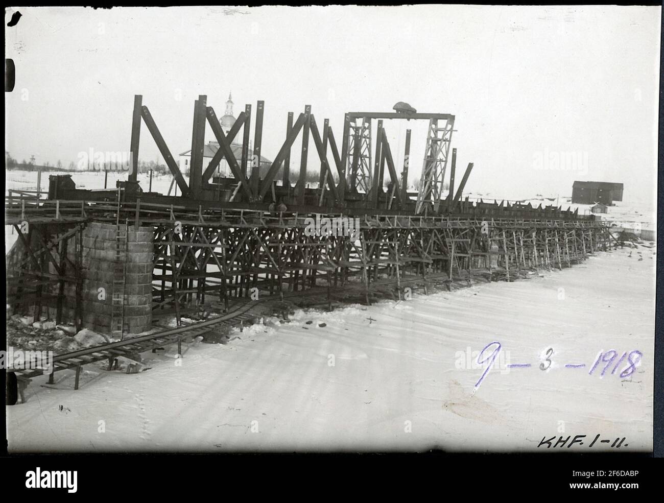 Swivel bridge over the Torne river under construction. On the line ...