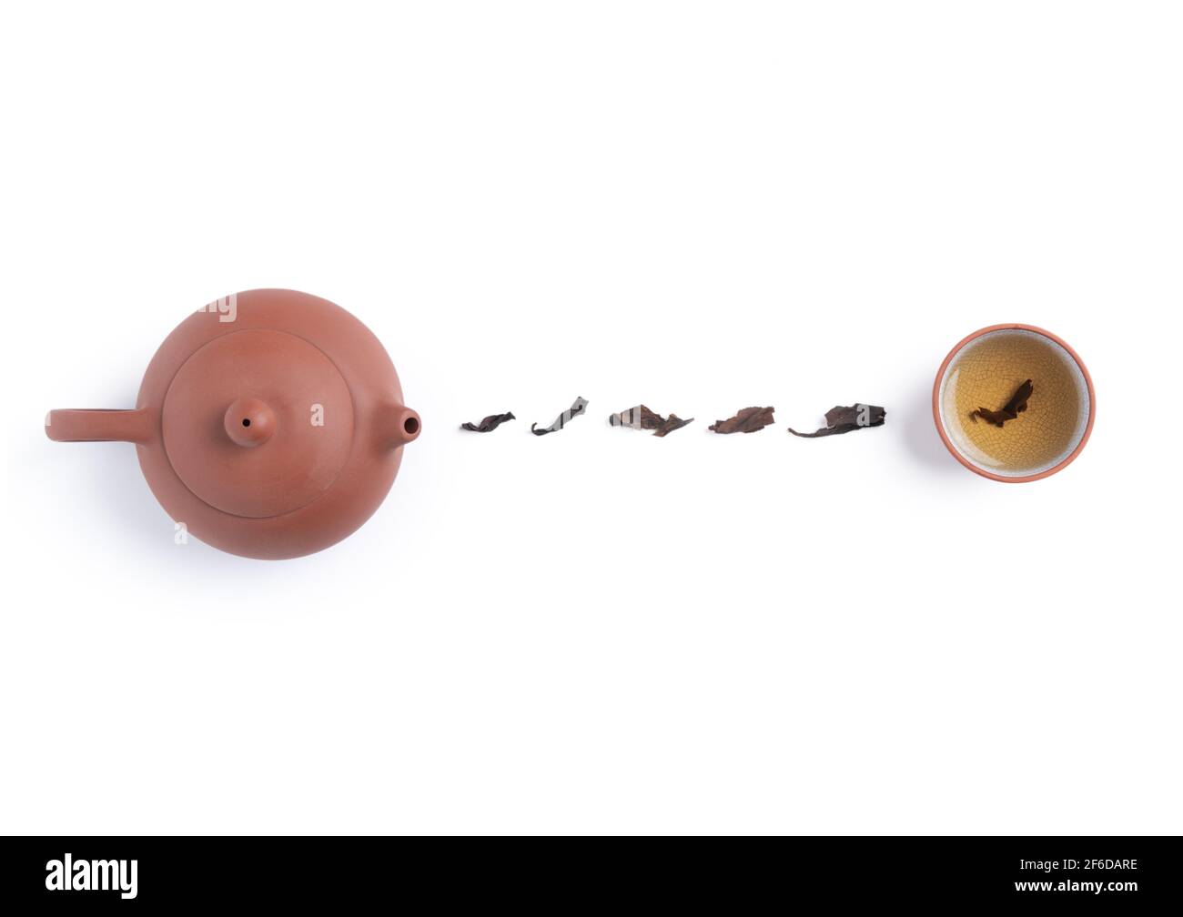 Top view of fresh black tea with kettle teapot and leaves in Taiwan ...