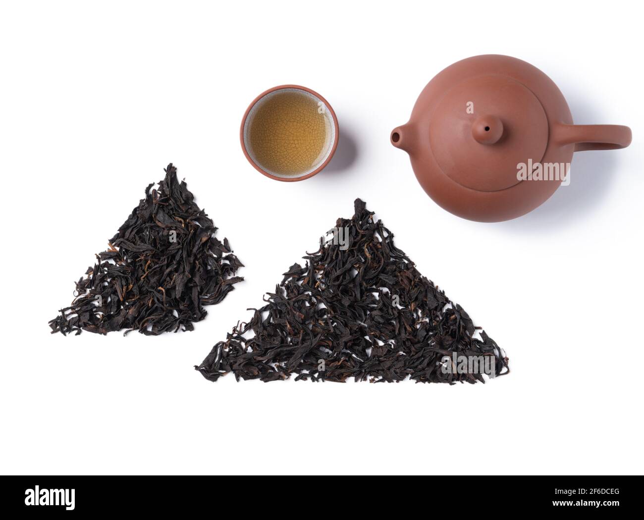 Top view of fresh black tea with kettle teapot and leaves in Taiwan ...