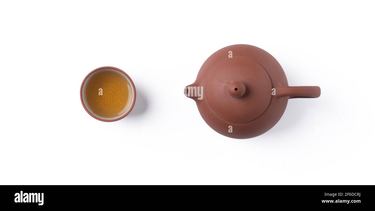Top view of fresh black tea with kettle teapot and leaves in Taiwan ...
