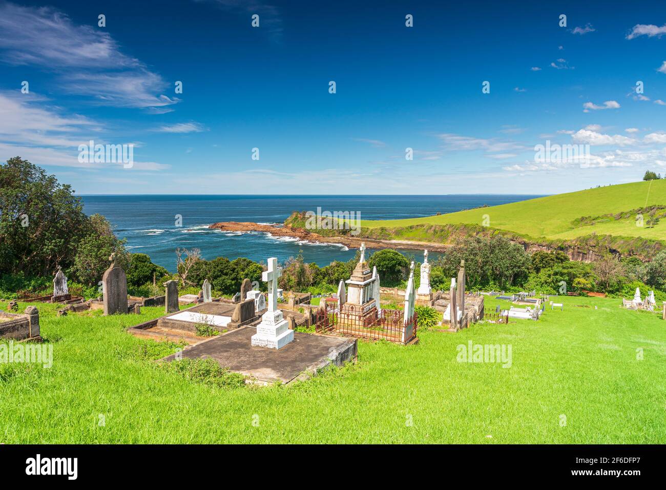 Gerringong Cemetery with scenic views, Gerringong, NSW, Australia Stock ...
