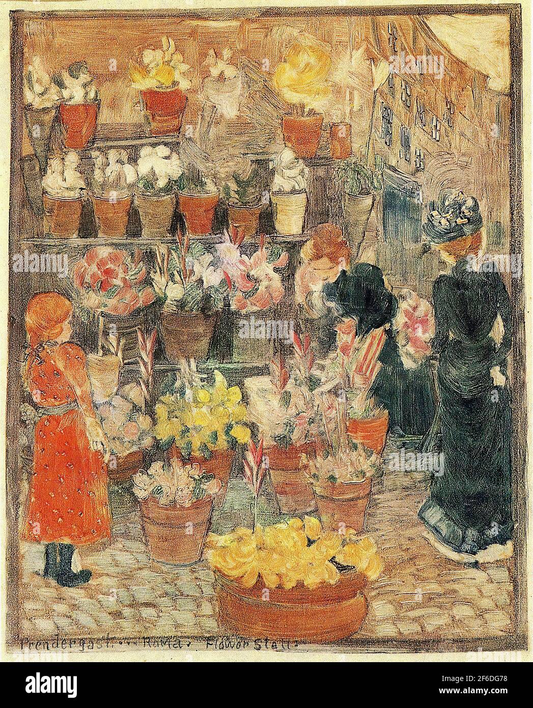 Maurice Prendergast - Rom Flower Stall Also Known as Flower Stall Roman ...