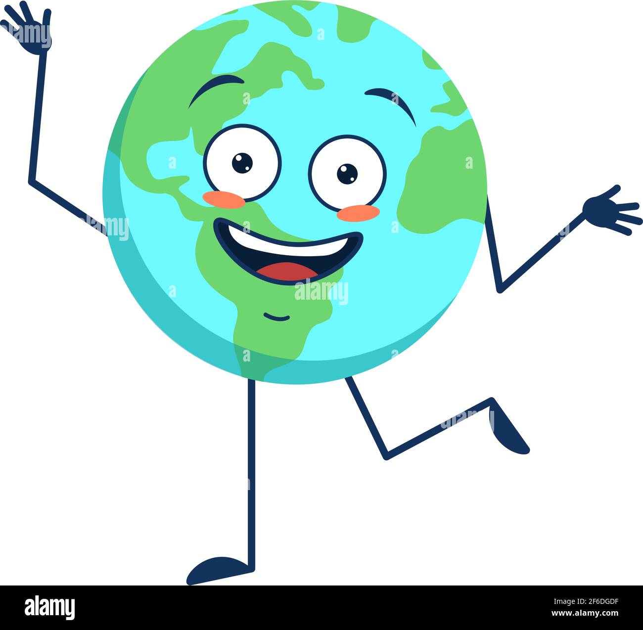 Cute character cheerful and happy planet Earth with emotions dancing ...