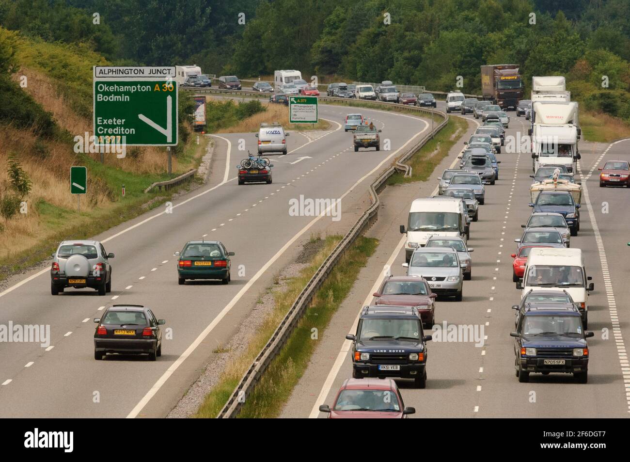 Heavy traffic on the A30 at the turn off for the A377. A30, near Exeter ...