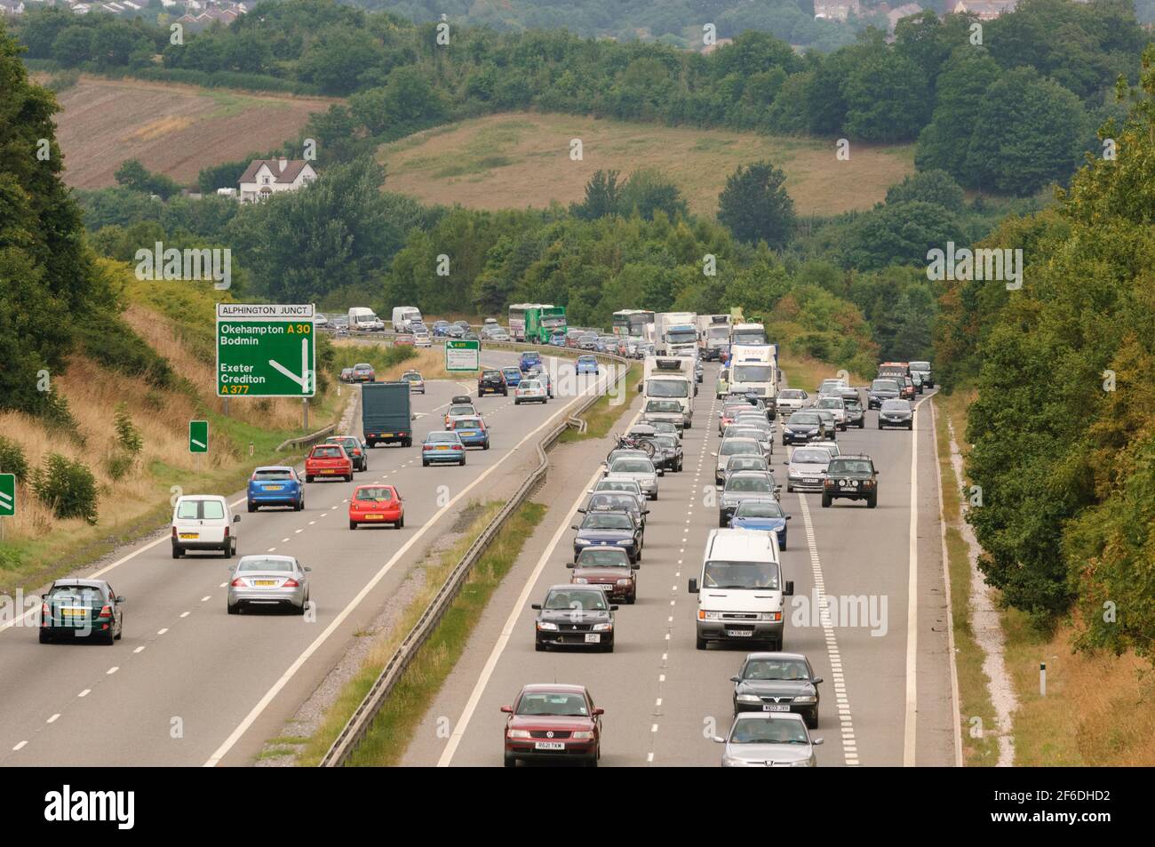 Heavy traffic on the A30 at the turn off for the A377. A30, near Exeter ...