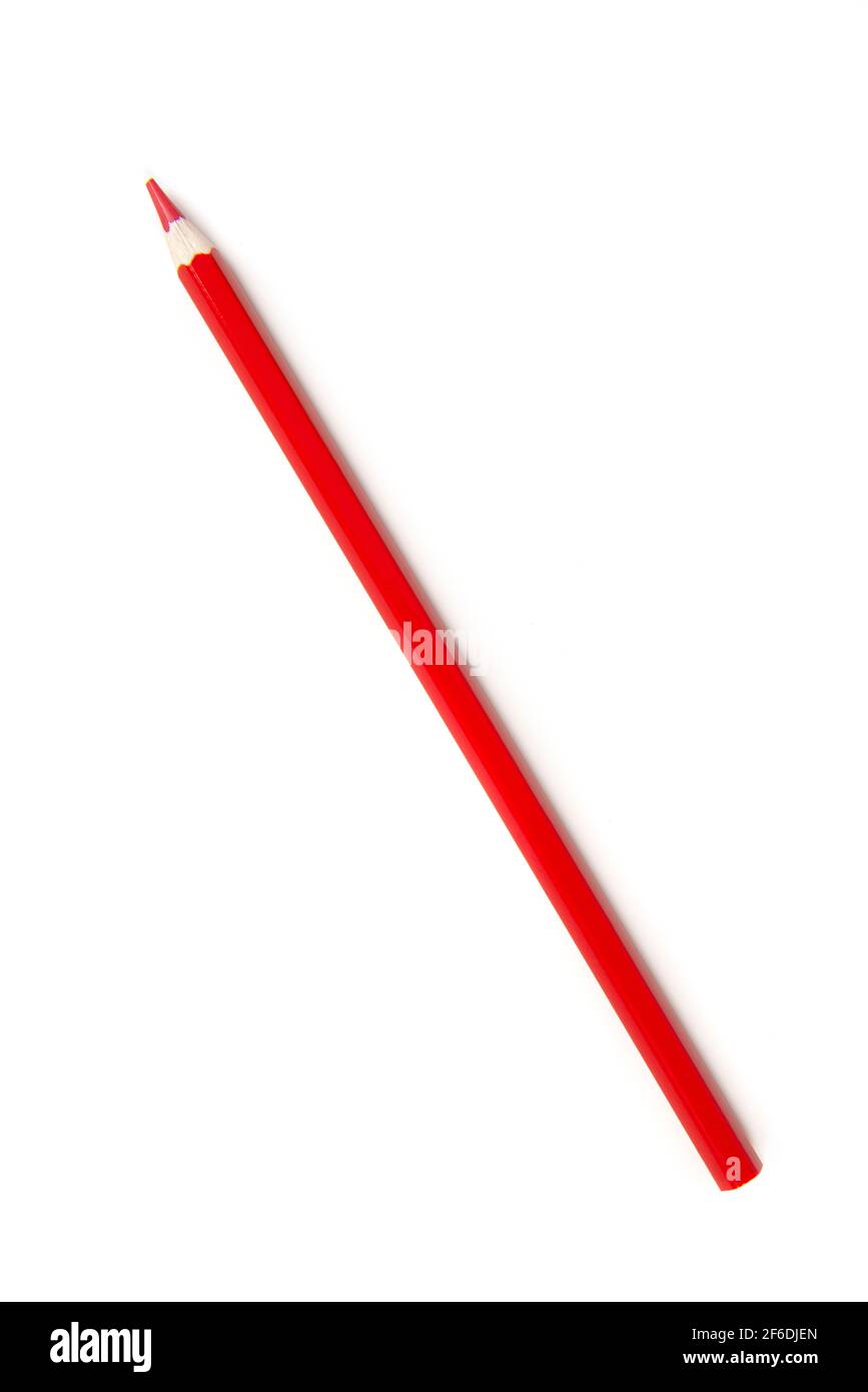 Red color pencil seen from a high angle on a white background Stock ...