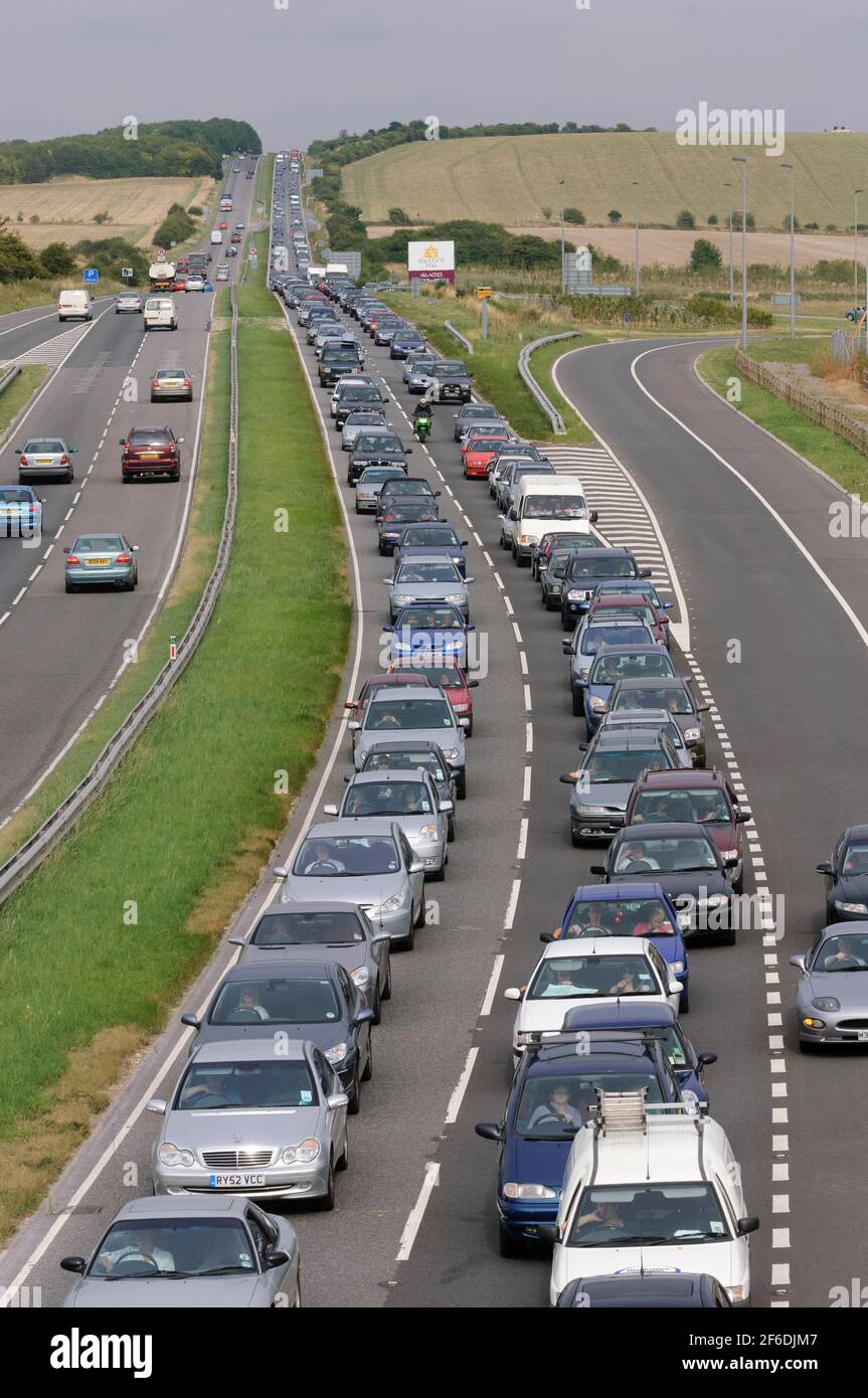 Traffic at a standstill, on A303 near Stonehenge. A303 one of the main ...