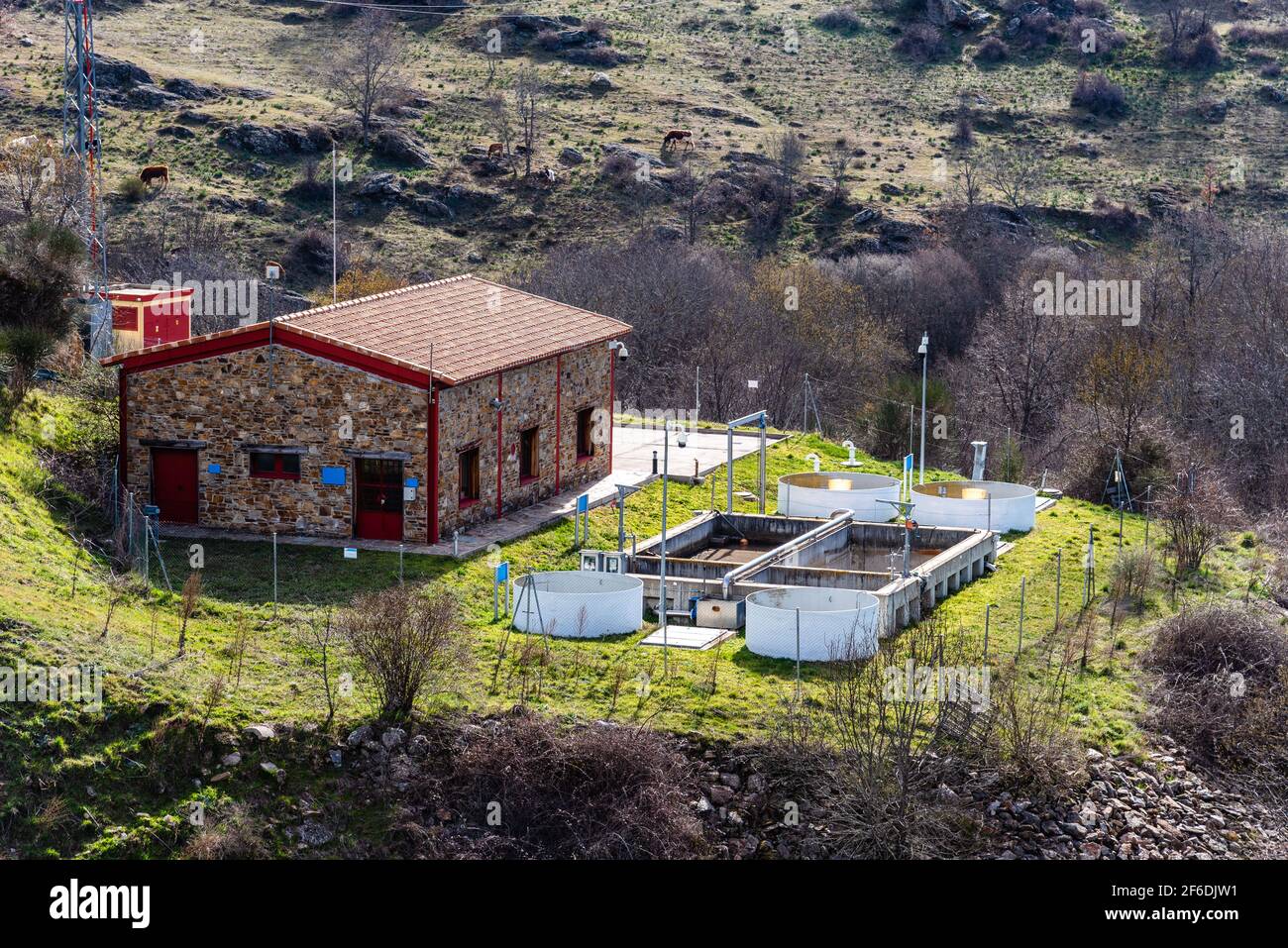Small sewage treatment plant in countryside Stock Photo - Alamy