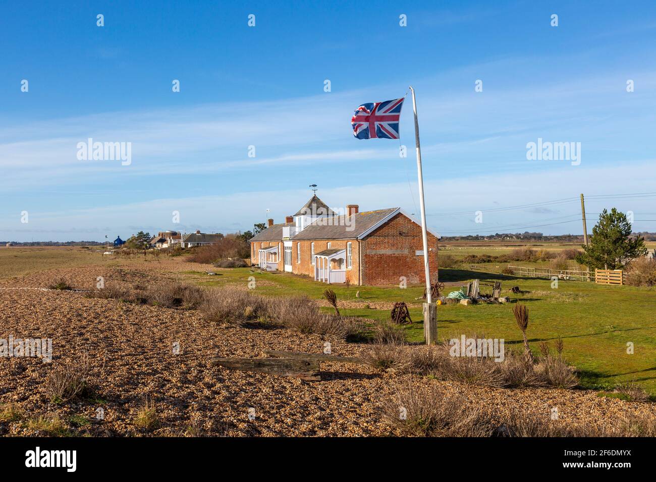 Houses on the beach coastal hamlet of Shingle Street, Hollesley Bay ...