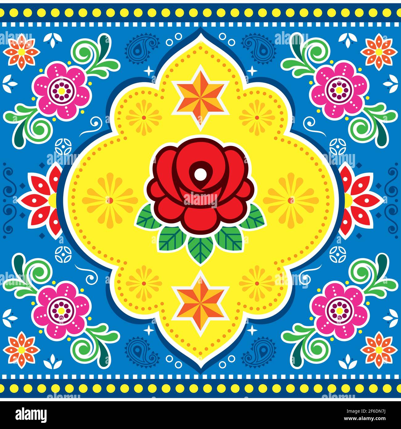 Indian and Pakistani truck art vector seamless pattern design with rose ...
