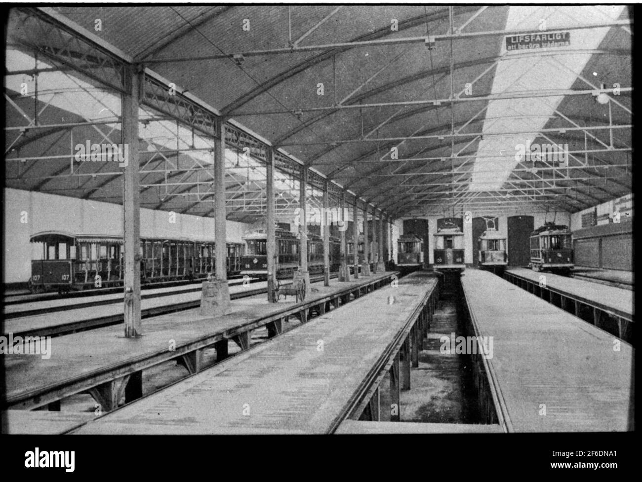 Malmö city tramways, MSS trailers and trams set up in the trolley hall ...