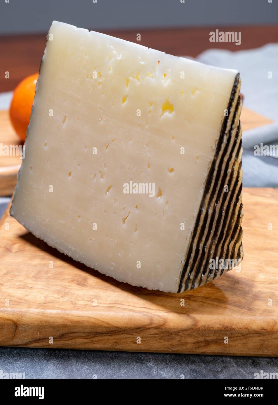 Cheese collection, piece of hard Spanish iberico cheese close up Stock ...