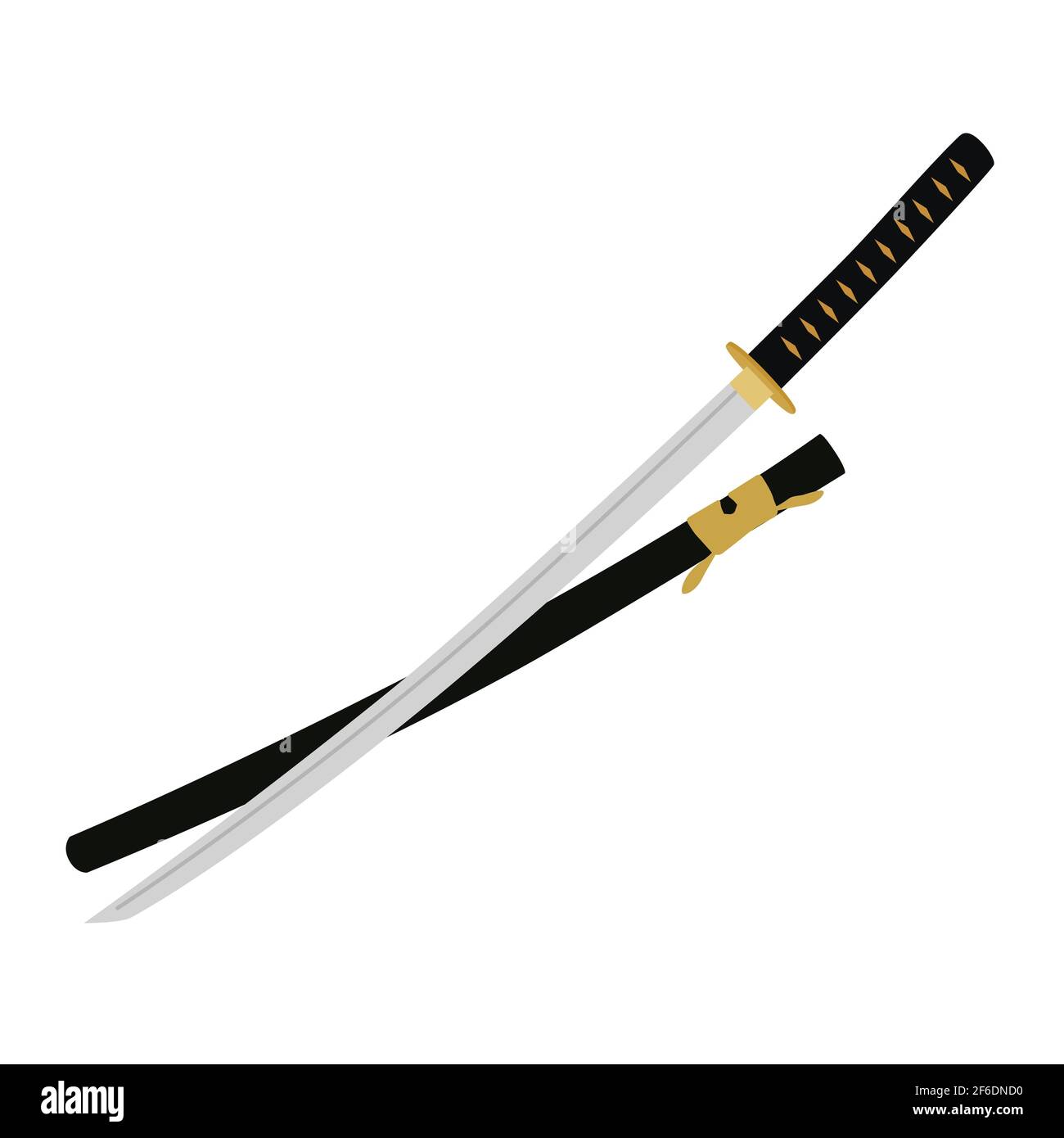 Japanese katana sword vector isolated on white, samurai sword ...
