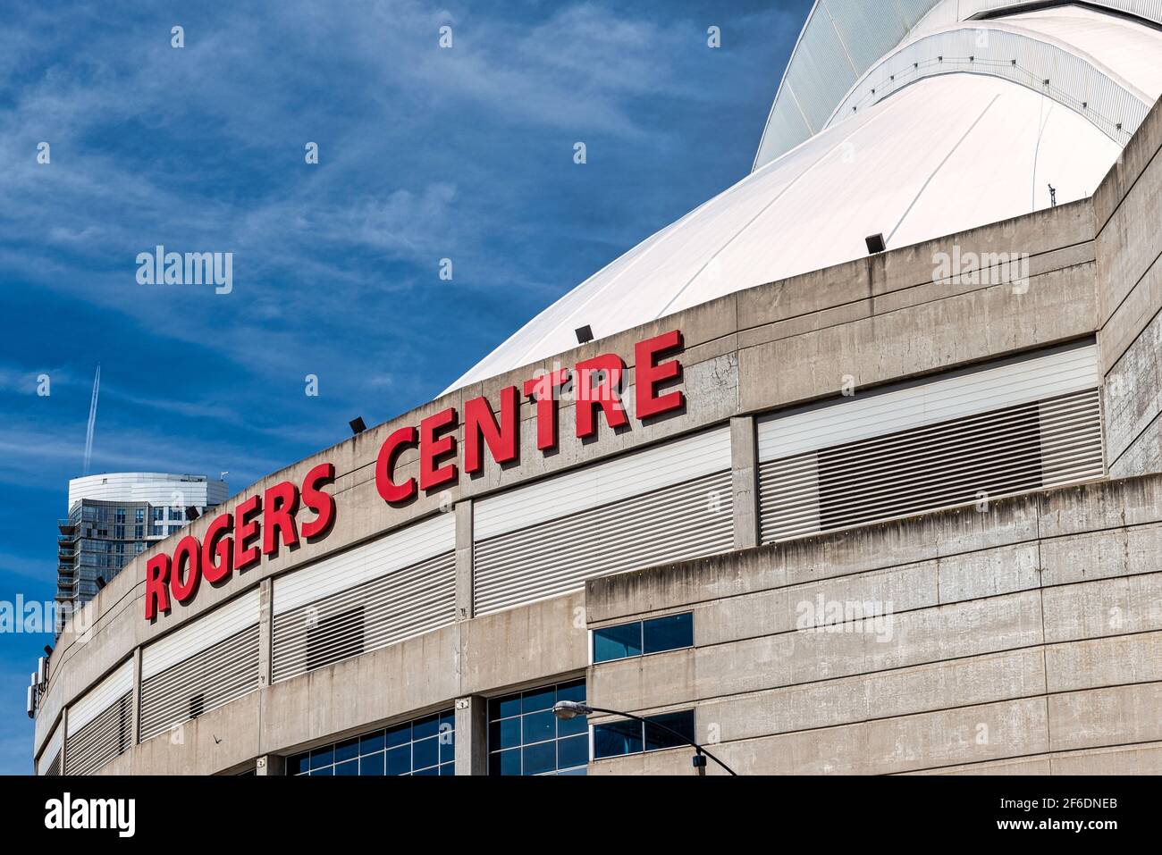 Rogers Centre sign in the home stadium of the Blue Jays baseball team ...