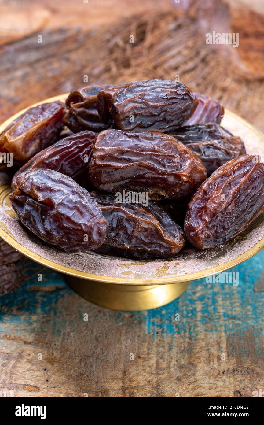 Dried sweet sugar free dates medjoul fruits from Israel close up Stock ...