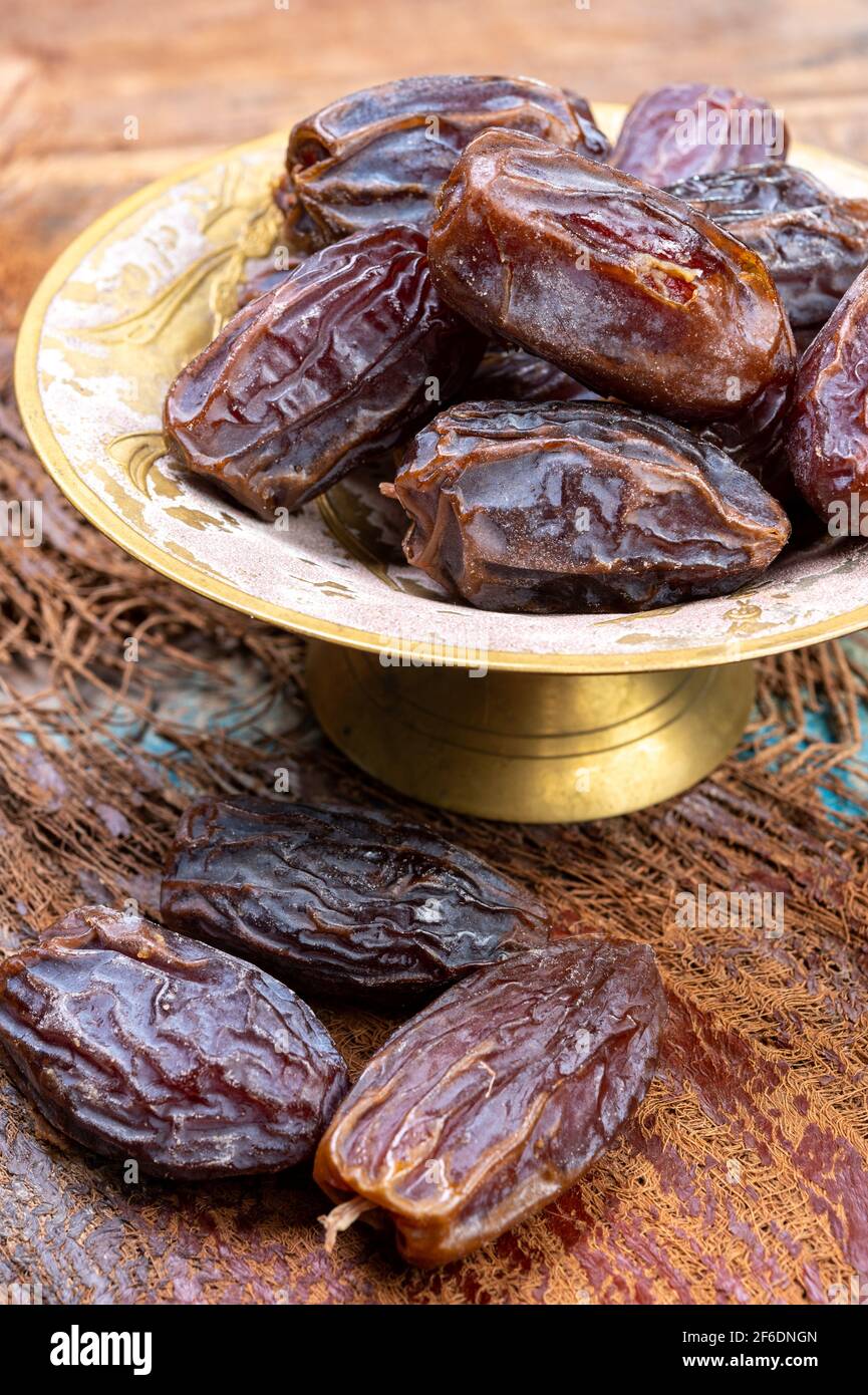 Dried sweet sugar free dates medjoul fruits from Israel close up Stock ...