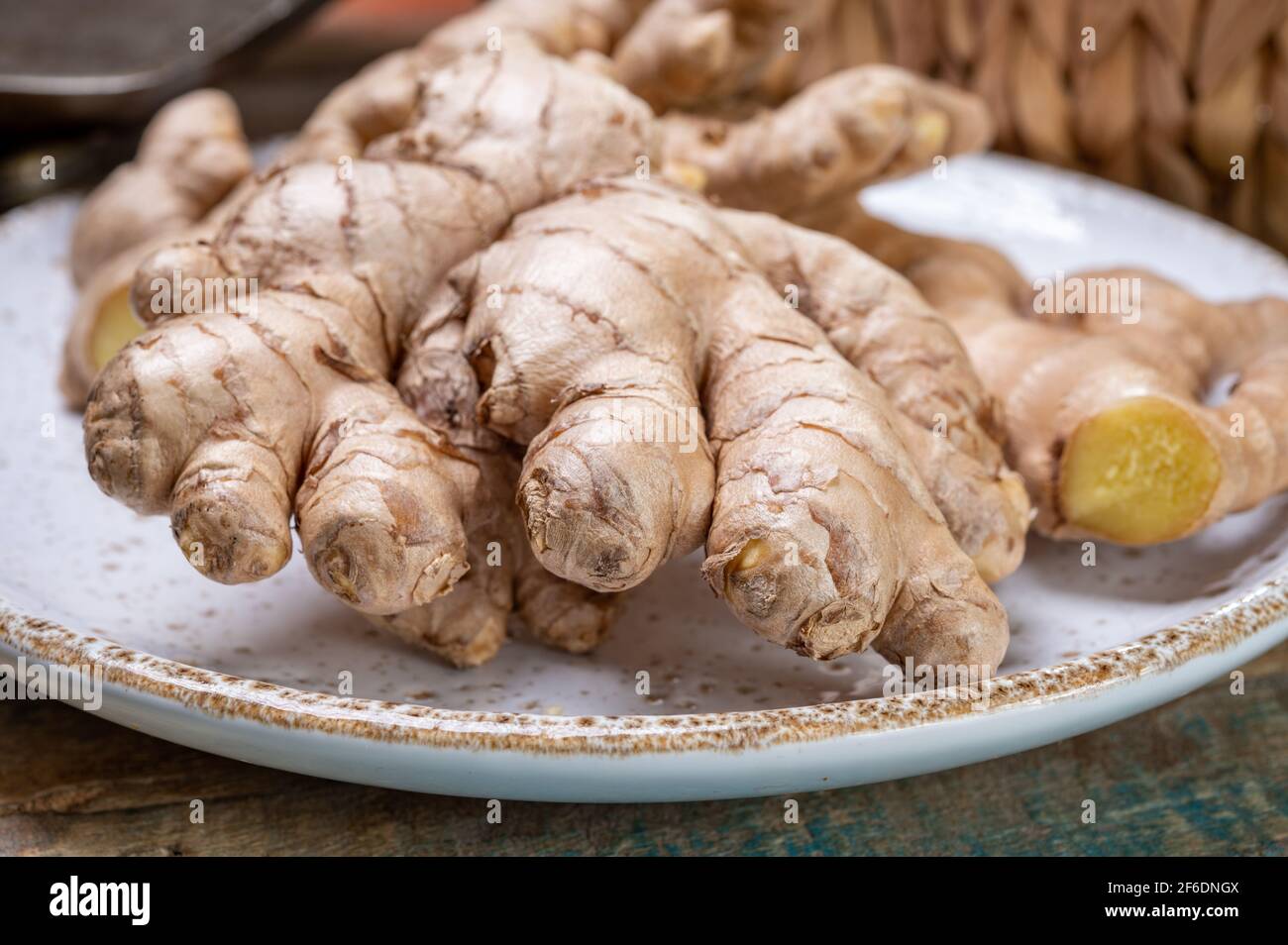 Fresh organic ginger roots, healthy food ingredient close up Stock ...
