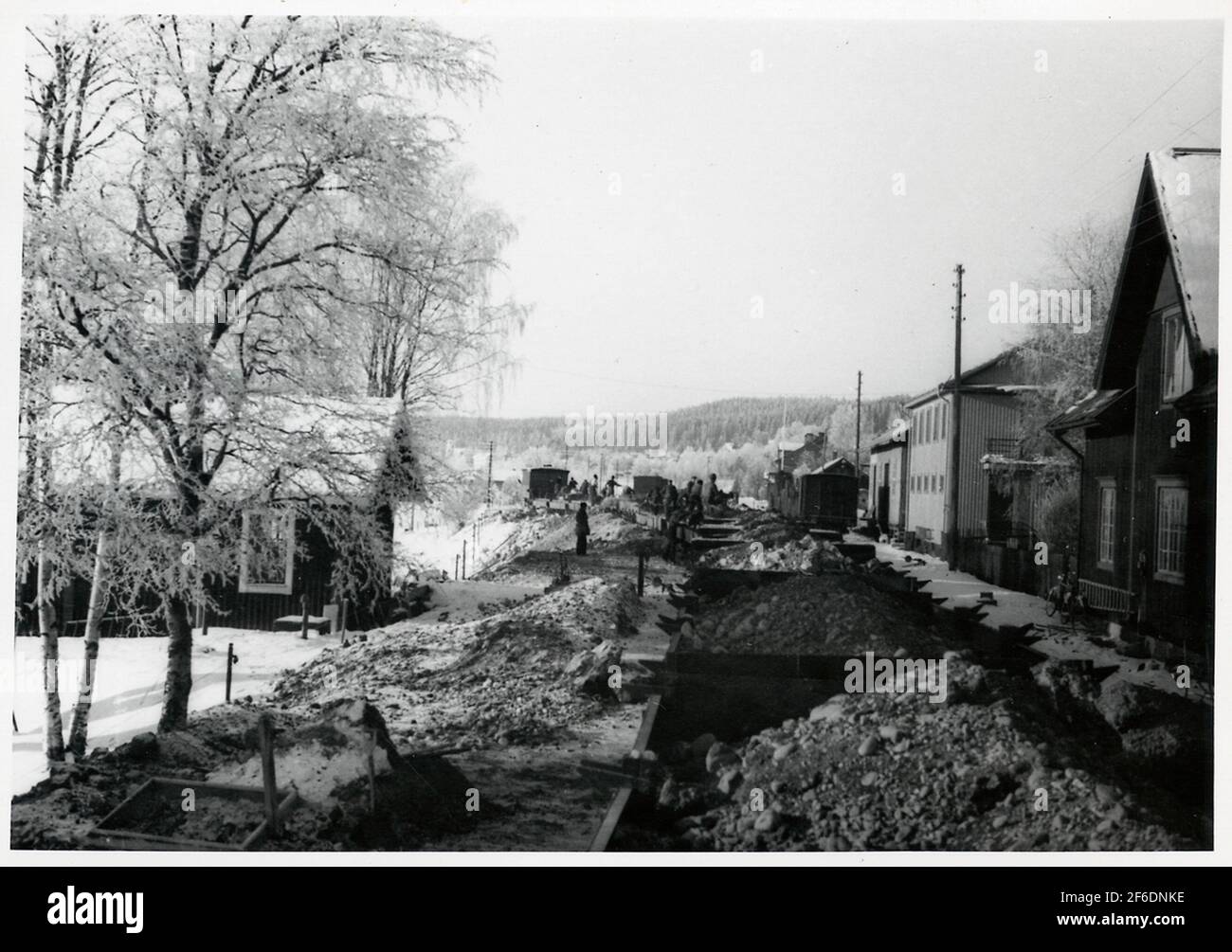 Morsil station toward left. Gravel carriage carriages, track work with ...