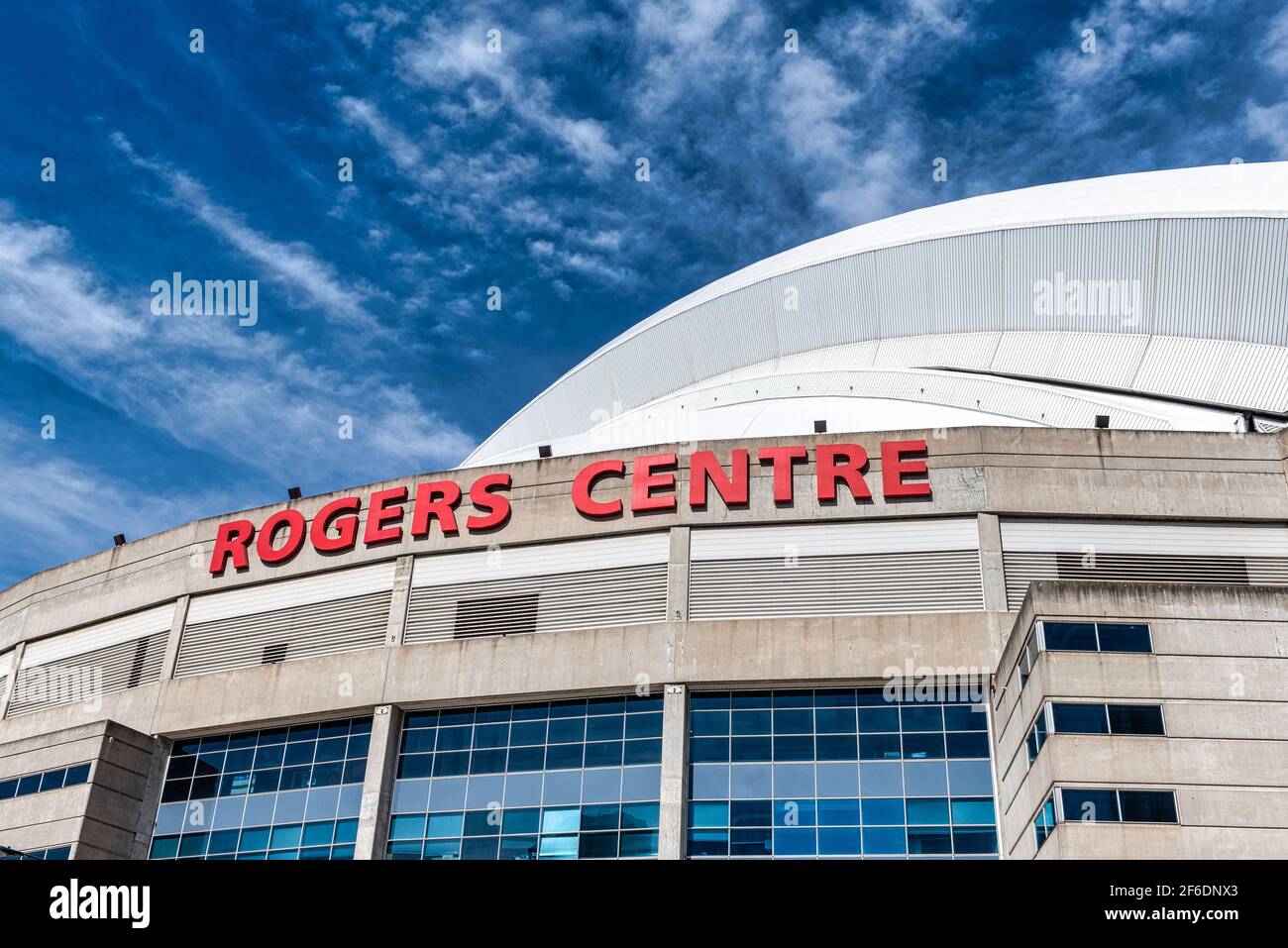 Rogers Centre sign in the home stadium of the Blue Jays baseball team ...