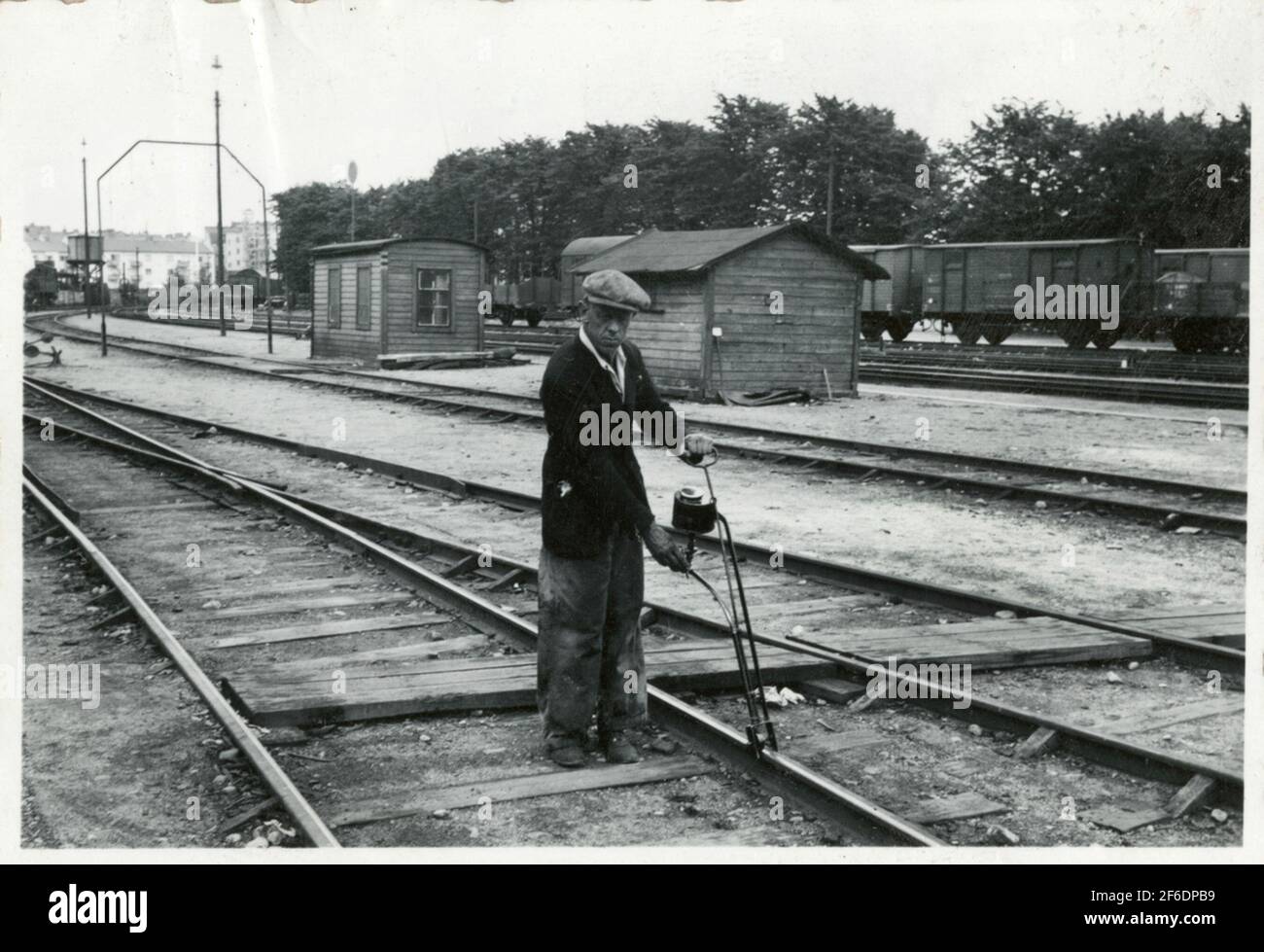 Rail lubrication by hand. Karlskrona in 1949 Stock Photo - Alamy