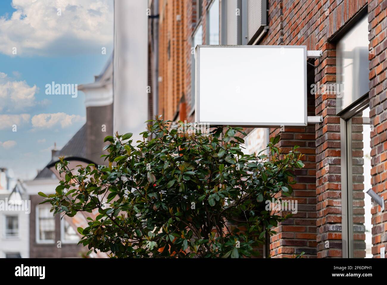 Blank square store signboard mockup street sign with empty circular ...