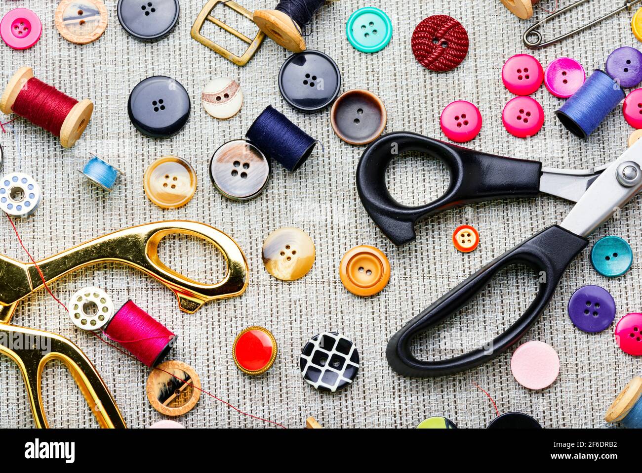 Set of buttons, threads and other sewing accessories.Tools for sewing ...