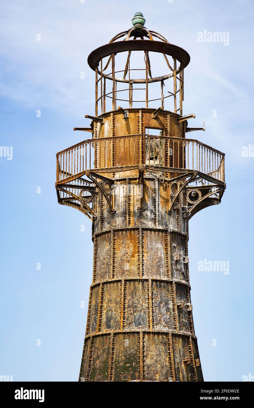Close-up of the disused cast iron lighthouse at Whiteford Sands on the ...