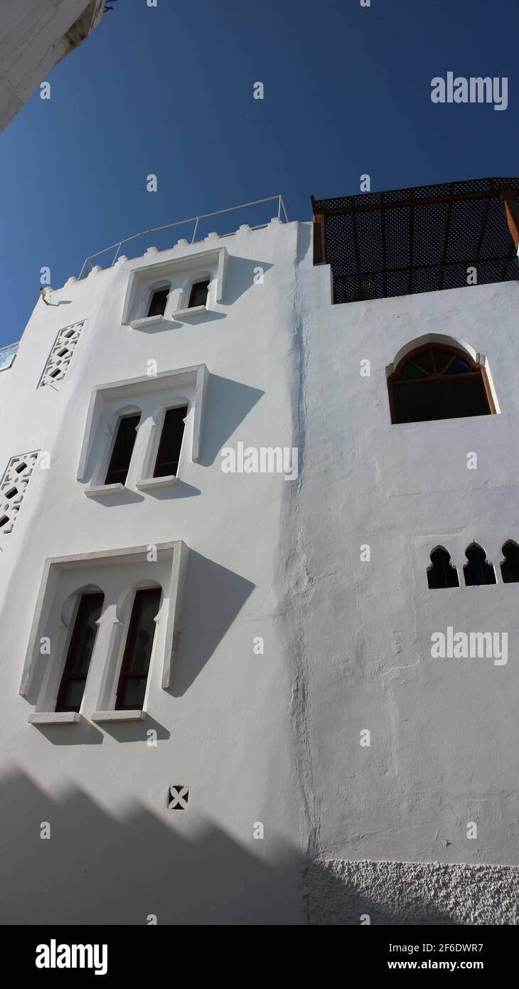 A 3 story wall in the old walled part of the city in Tangier, Morocco ...